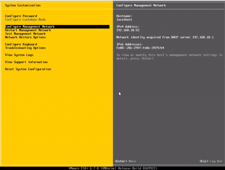 VMware ESXi 6.7 Installation and Basic Configuration - System Zone