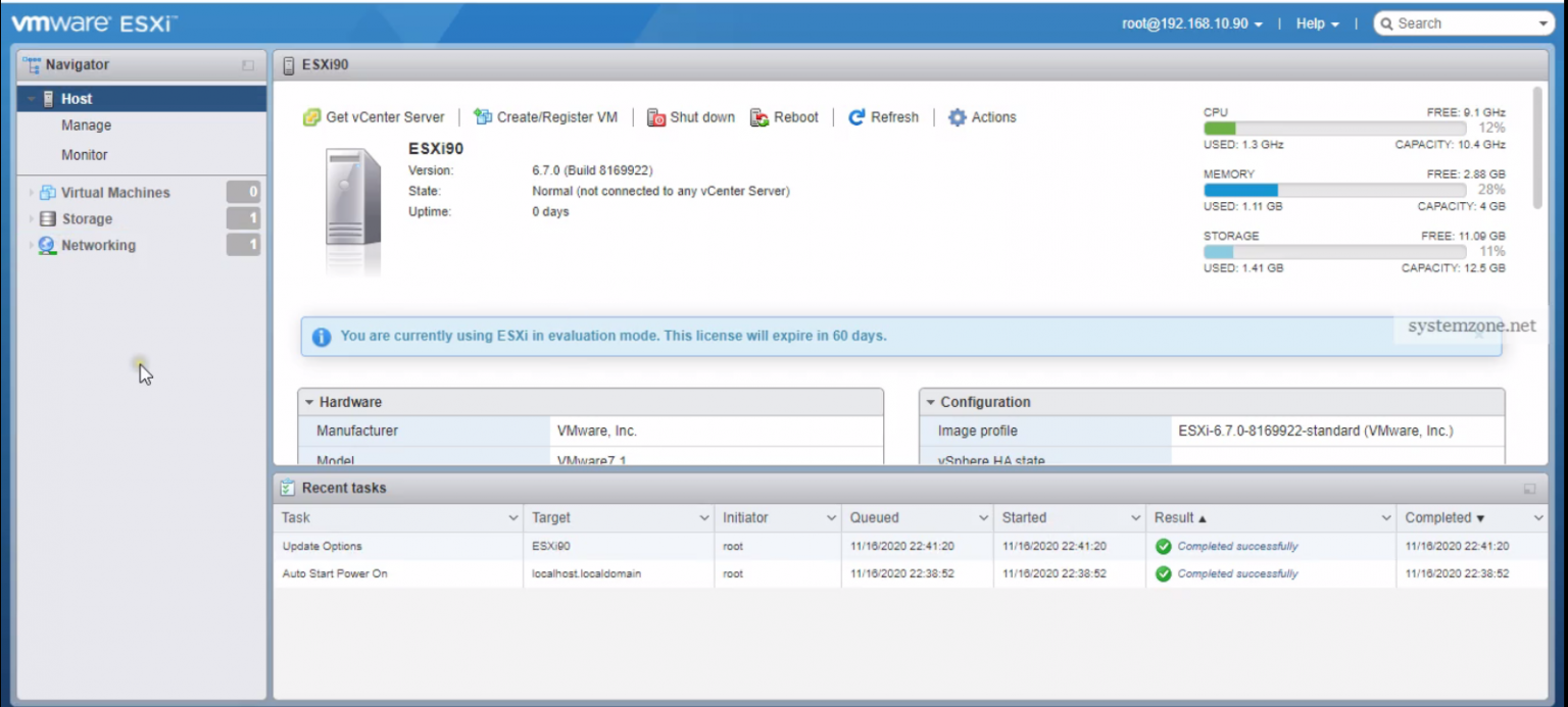 VMware ESXi 6.7 Installation and Basic Configuration - System Zone