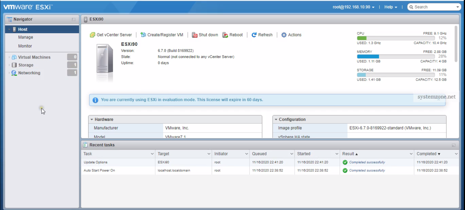 VMware ESXi 6.7 Installation and Basic Configuration - System Zone