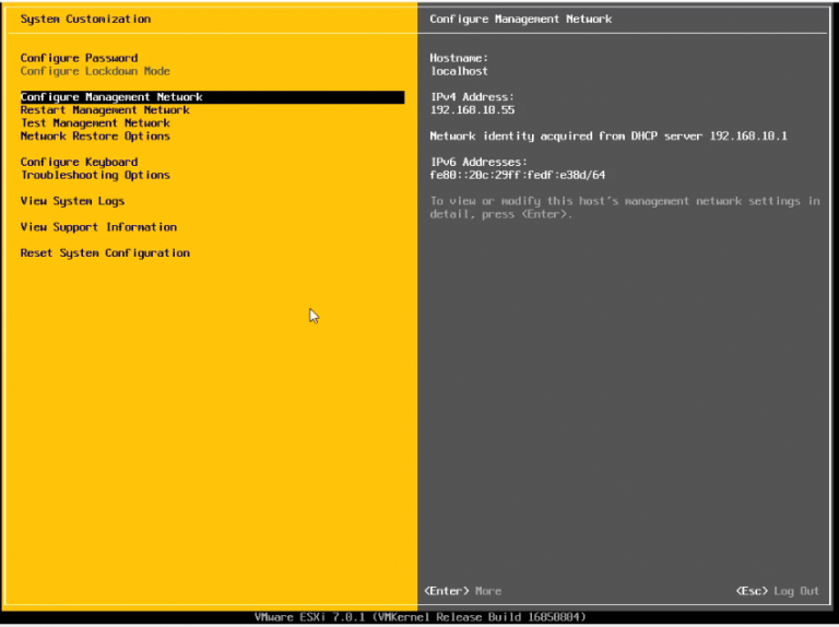 VMware ESXi 7.0 Installation and Basic Configuration - System Zone