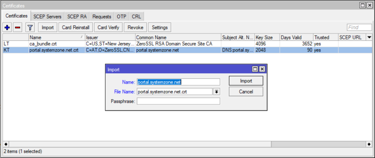 How to Import SSL Certificate in MikroTik RouterOS - System Zone